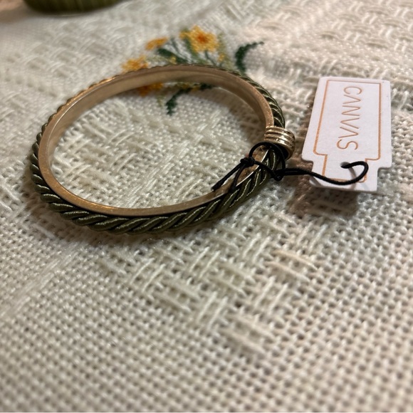 Bella Canvas | Jewelry | Canvas Green And Gold Bangle Bracelet | Poshmark